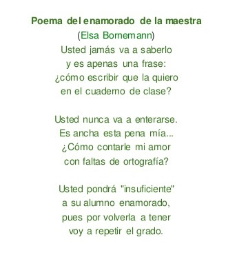Poesías de Elsa Bornemann: POEMA DEL ENAMORADO DE LA MAESTRA