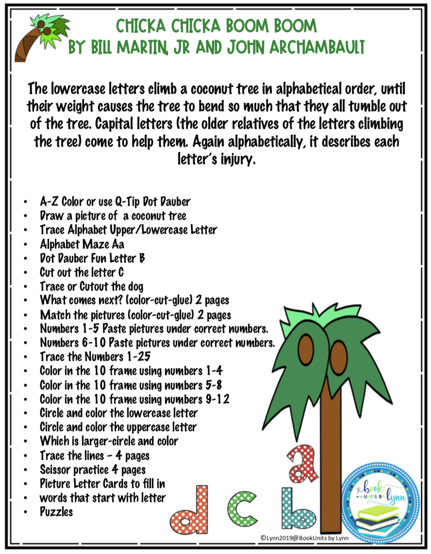 Chicka Chicka BOOM BOOM BOOK UNIT ~ Book Units by Lynn