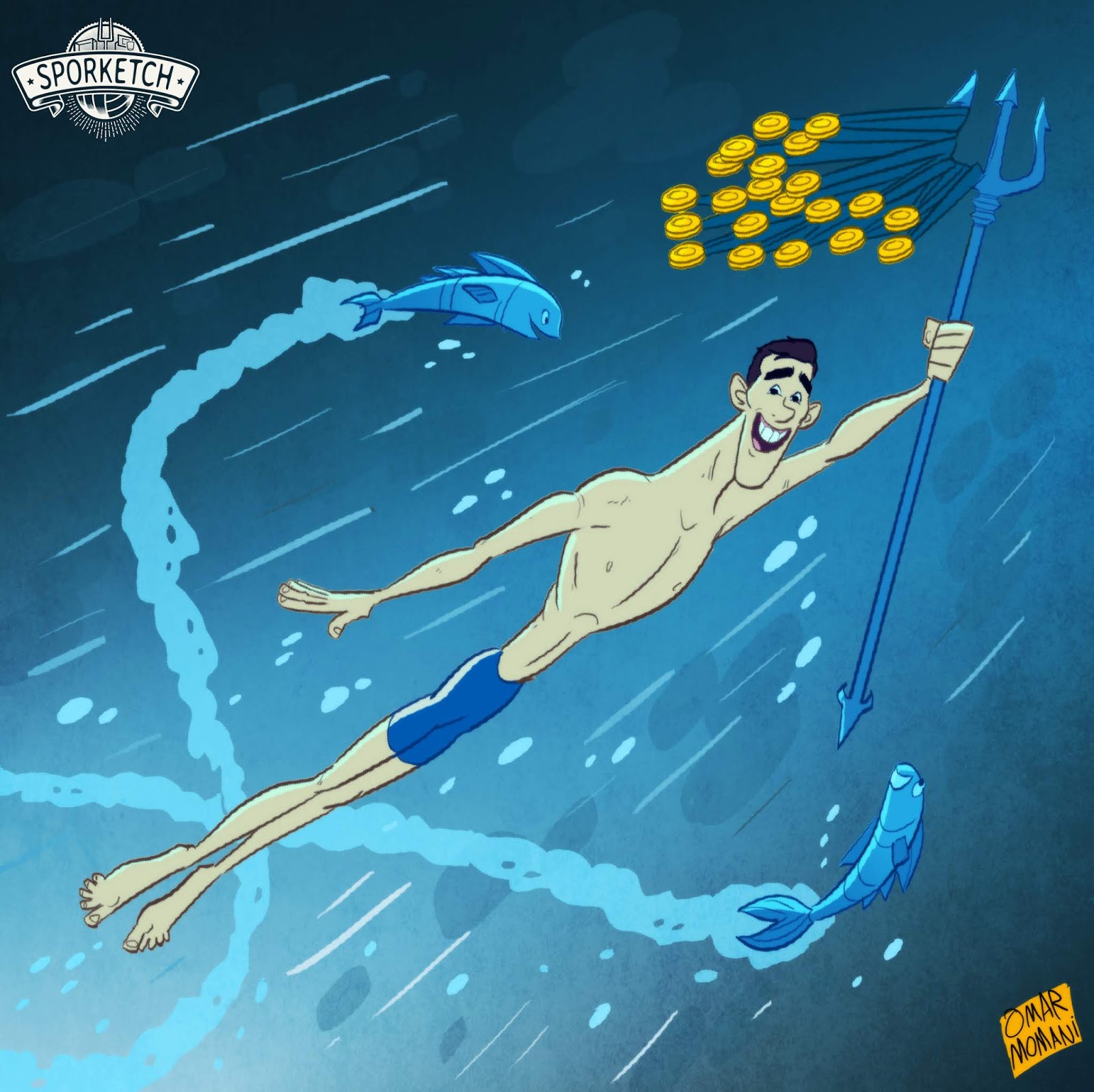 Omar Momani cartoons: Michael Phelps