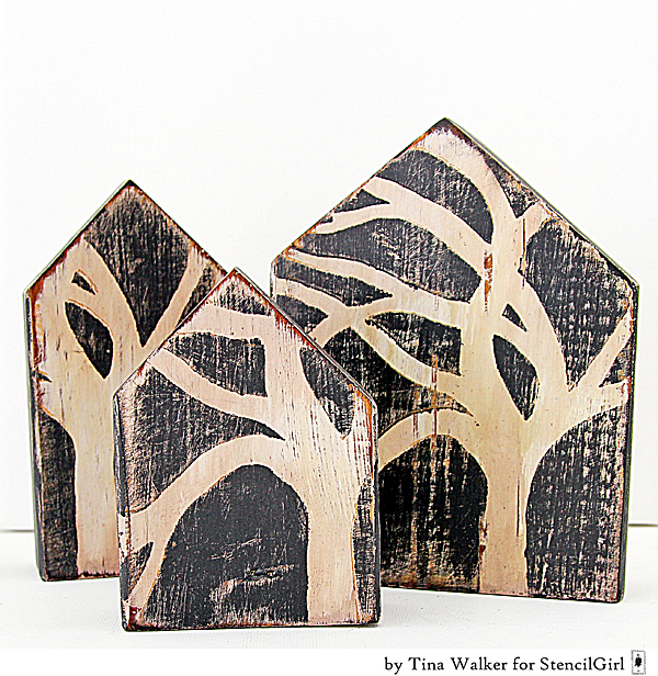 StencilGirl Talk: Inspired by Nature - Wooden Block Trees