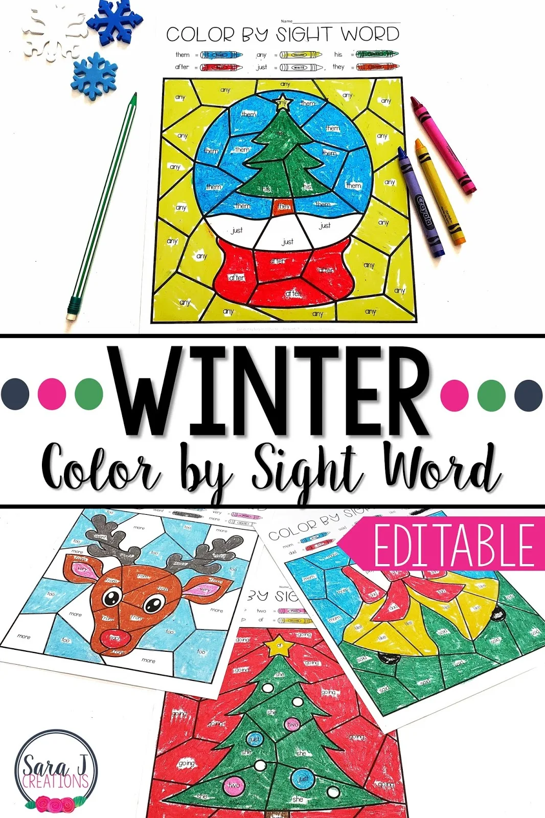 Editable Color by Sight Word for the Whole Year | Sara J Creations