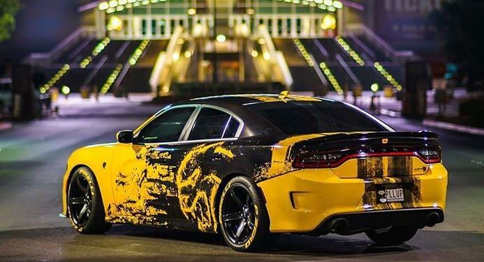 Just A Car Guy: pretty cool vinyl wrap on this Hellcat Charger