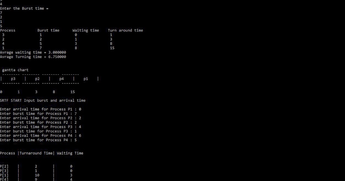 SJF and SRTF combine with gantt chart Code in C