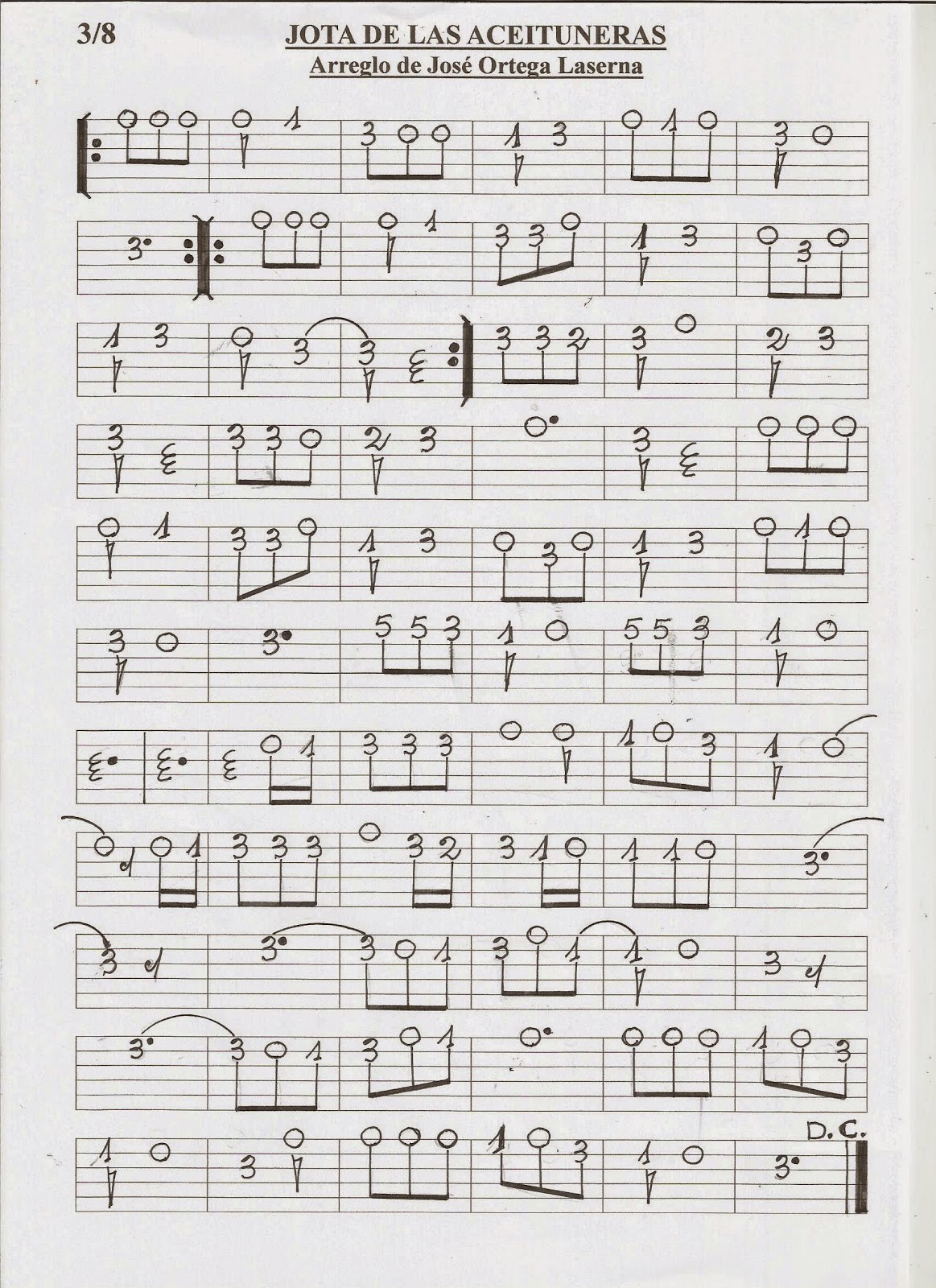 PARTITURAS EN CIFRA PARA BANDURRIA Y LAÚD DE JOSÉ ORTEGA LASERNA: JOTA ...