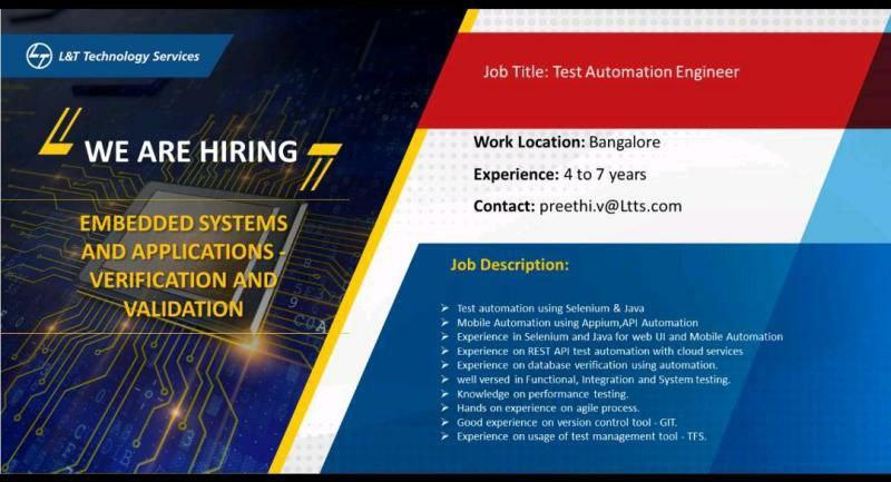 L&T Technology Services - Hiring Test Automation Engineer - JOB ALERTS HUB
