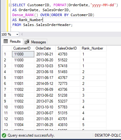 Microsoft Business Intelligence: Dense_Rank Function in SQL server