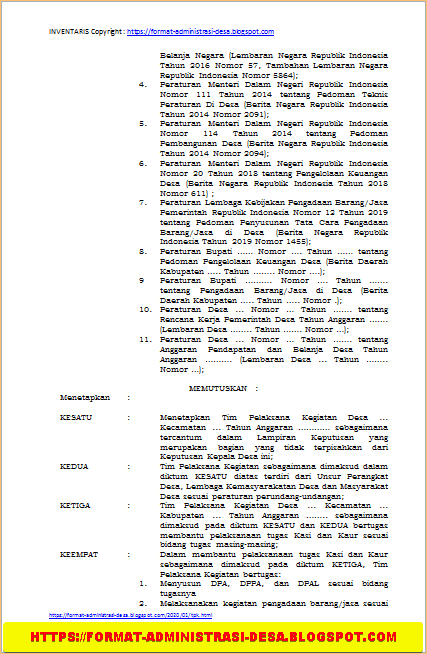 Contoh SK TPK Desa Tahun 2022 (Doc dan PDF) | FORMAT ADMINISTRASI DESA