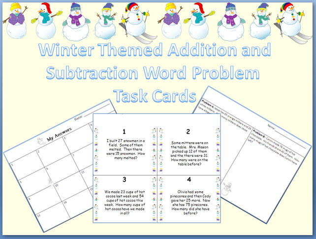 The Elementary Math Maniac: Winter Themed Addition and Subtraction Word ...