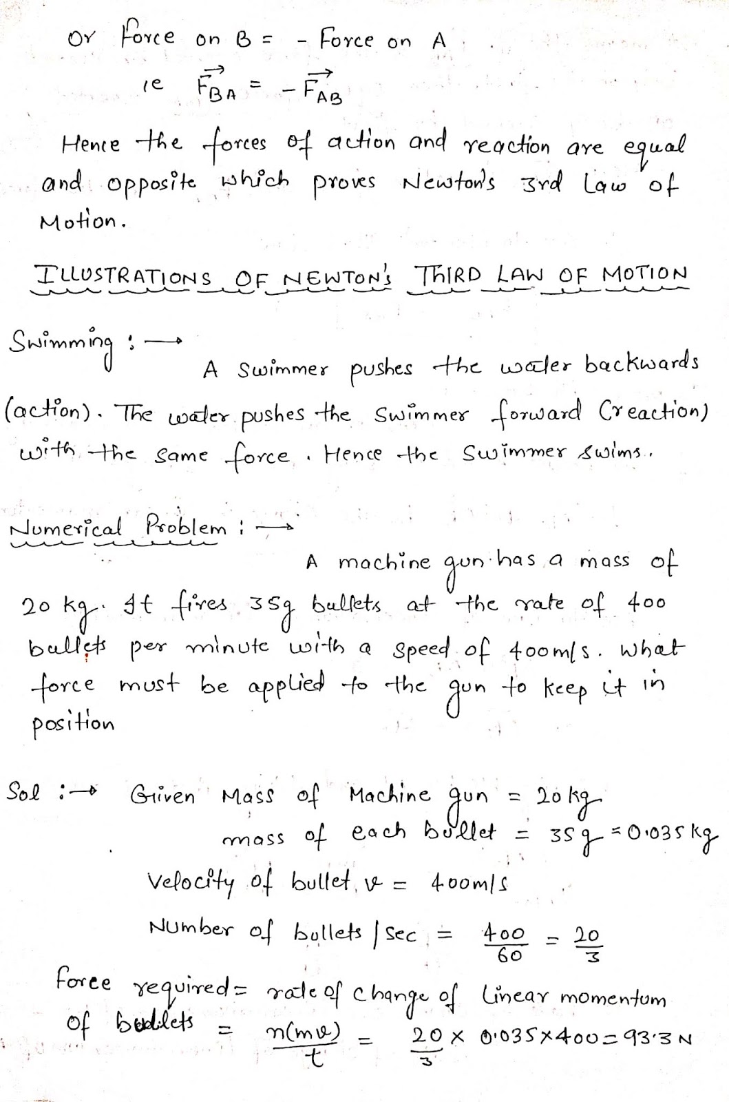 LAW OF MOTION HANDWRITTEN NOTES FOR CLASS 11TH PHYSICS