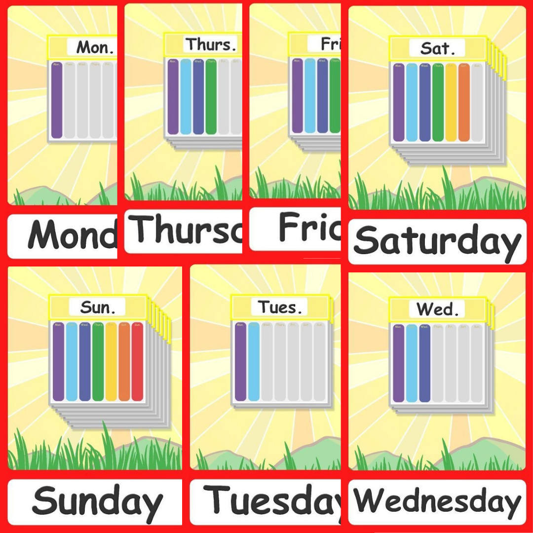 Days of The Week, Flashcards for kids, Kindergarten, Nursery, Preschool ...