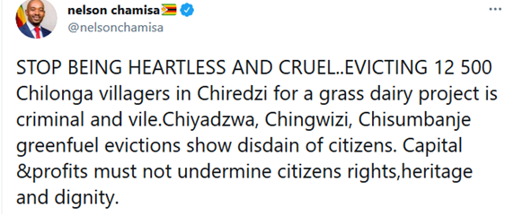 CHAMISA SLAMS ED OVER CHILONGA EVICTIONS newsdzeZimbabweNewsdzeZimbabwe