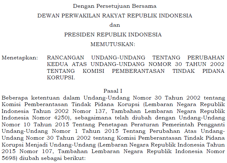 RUU KPK Tahun 2019 Perubahan Kedua Undang-Undang Nomor 30 Tahun 2002 tentang Komisi ...