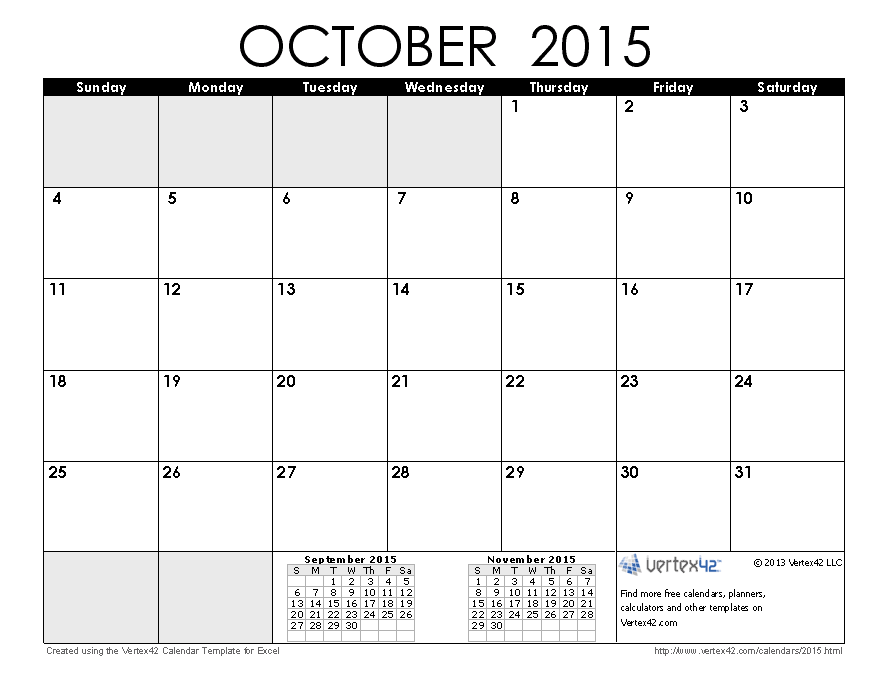 October 2015 Calendar Template Printable ~ Certificate Letter