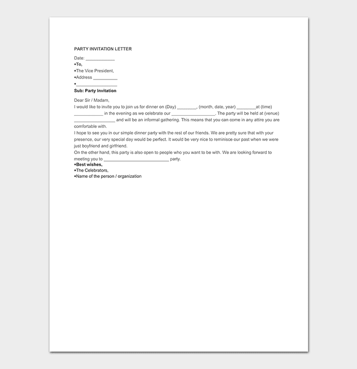 Format Of Invitation Letter - Formal Letter