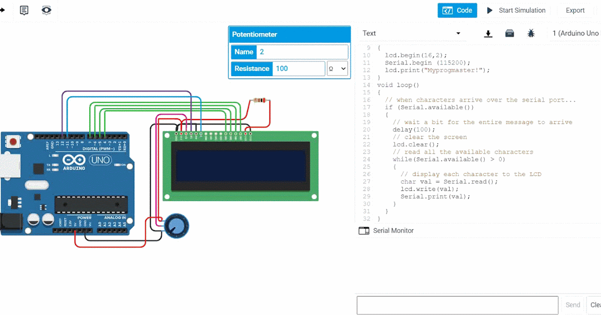 Display Serial Data on 16X2 LCD - Myprogmaster - Arduino | IoT | Code ...