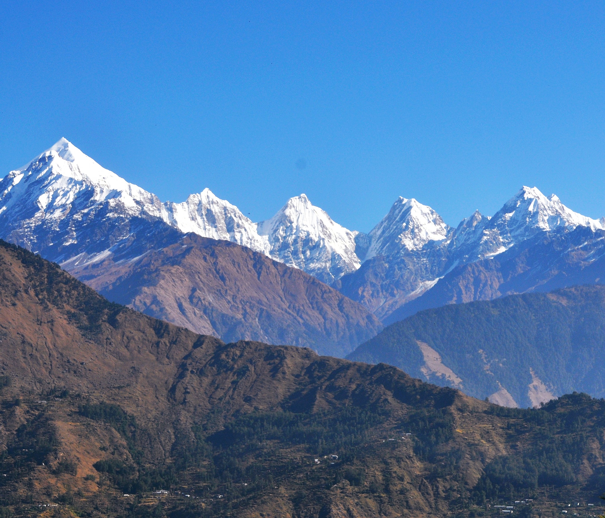 Mount Panchachuli group of peaks, from Nandadebi park Munsiyari, kumaon ...