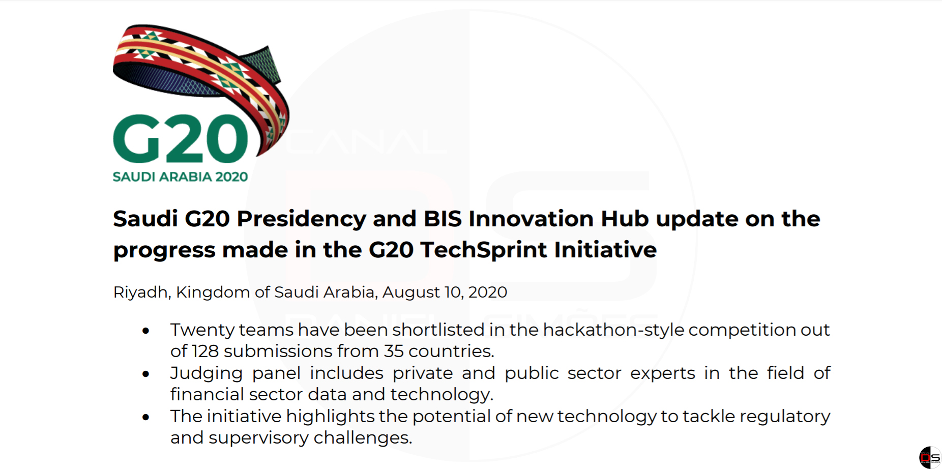 Canal Daniel Simões: B.I.S. + G20 | Iniciativa G20 TechSprint - A ...