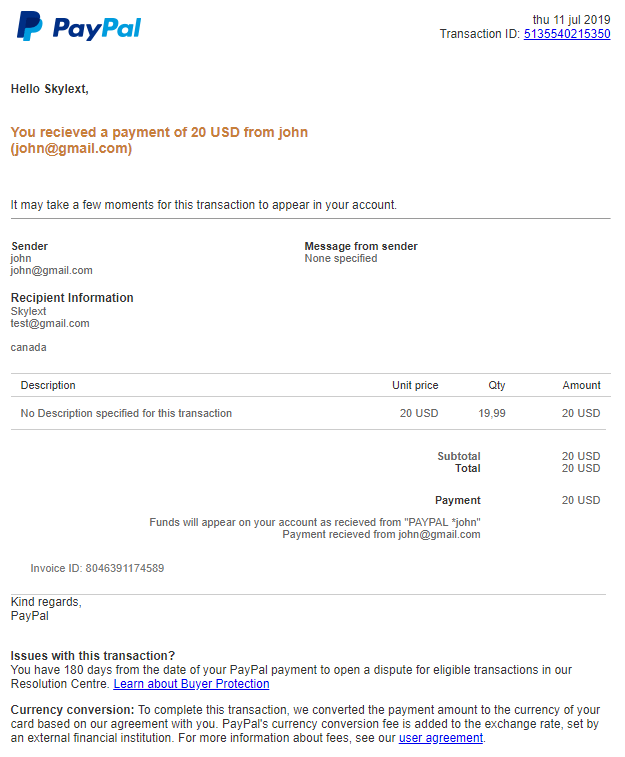 Paypal Payment Generator - Invoice Template