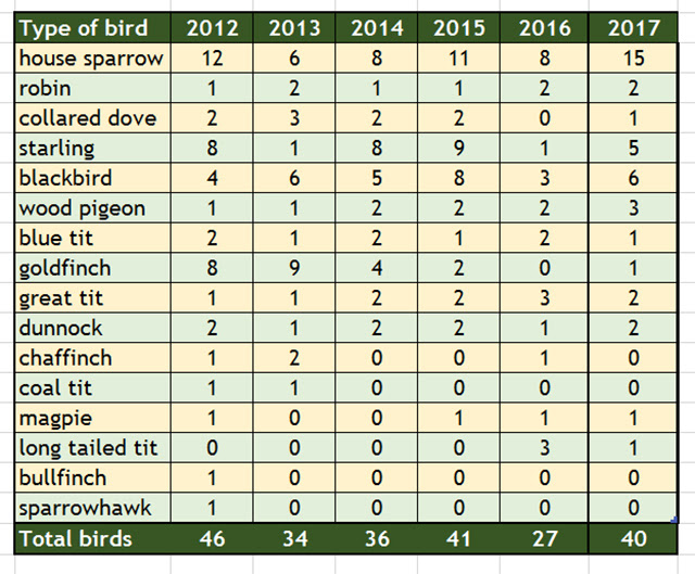 Our Plot at Green Lane Allotments: Bird count results