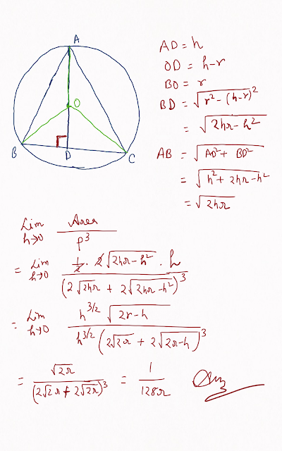 Update ANS: ABC is an isosceles triangle inscribed in a circle of radius r. If AB=AC and h is ...