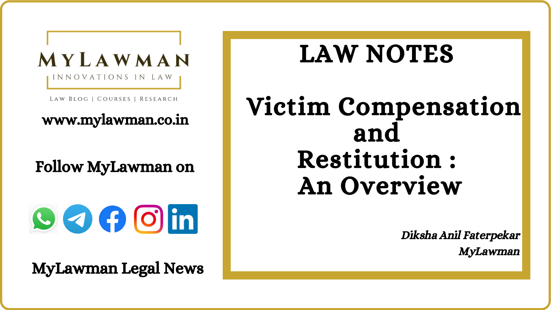 [Law Notes] Victim Compensation and Restitution : An Overview by Diksha ...