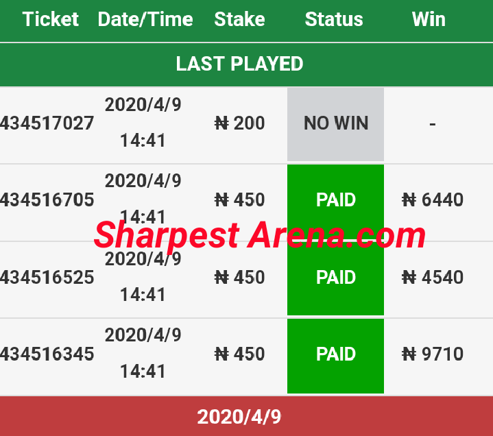Bet9ja Virtual Football Winning Tickets Screenshot 2020
