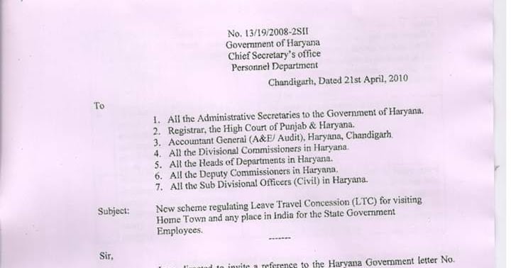 Application Form LTC Rules Haryana Leave travel Concession