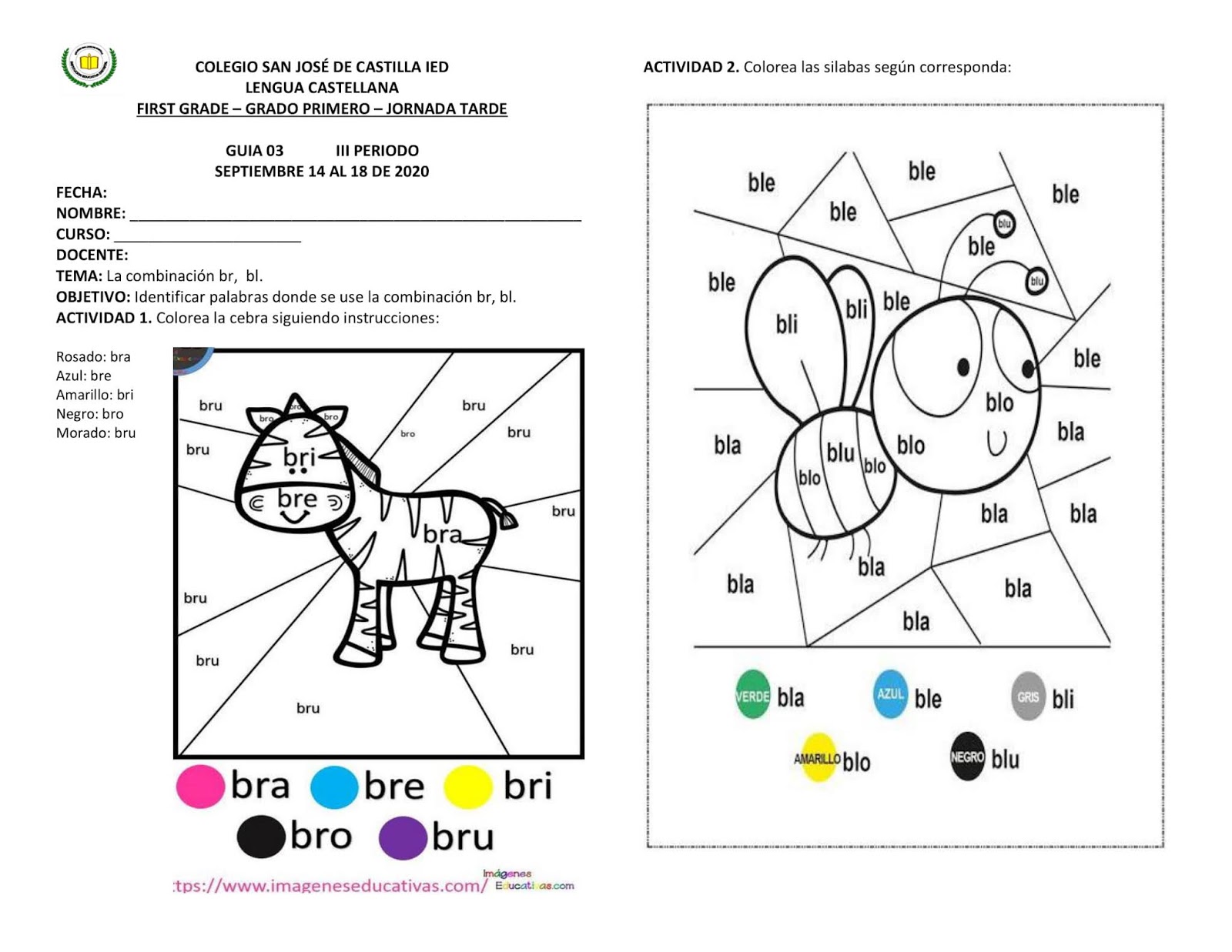 TRABAJANDO EN AULA: ÁREA: CASTELLANO GUIA No 3 COMBINACIONES O SÍLABAS ...