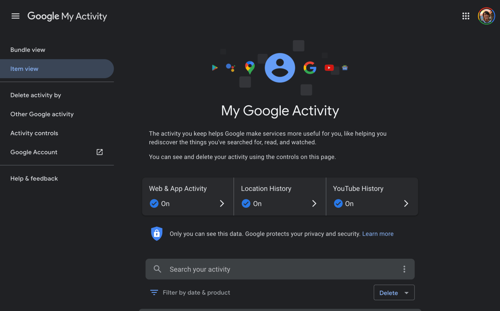 Dark Theme Comes to Google’s My Activity Setting Page