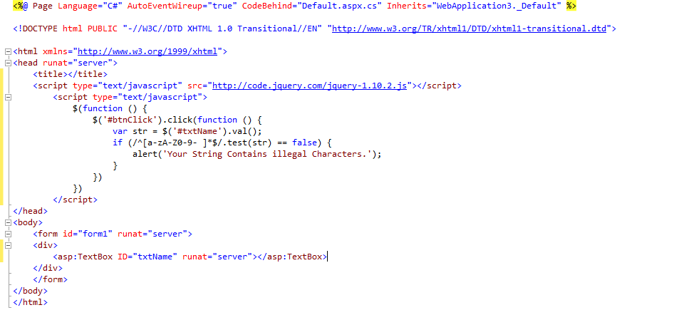 C Javascript Jquery Sql Server Net Examples Jquery Special Character Identifier