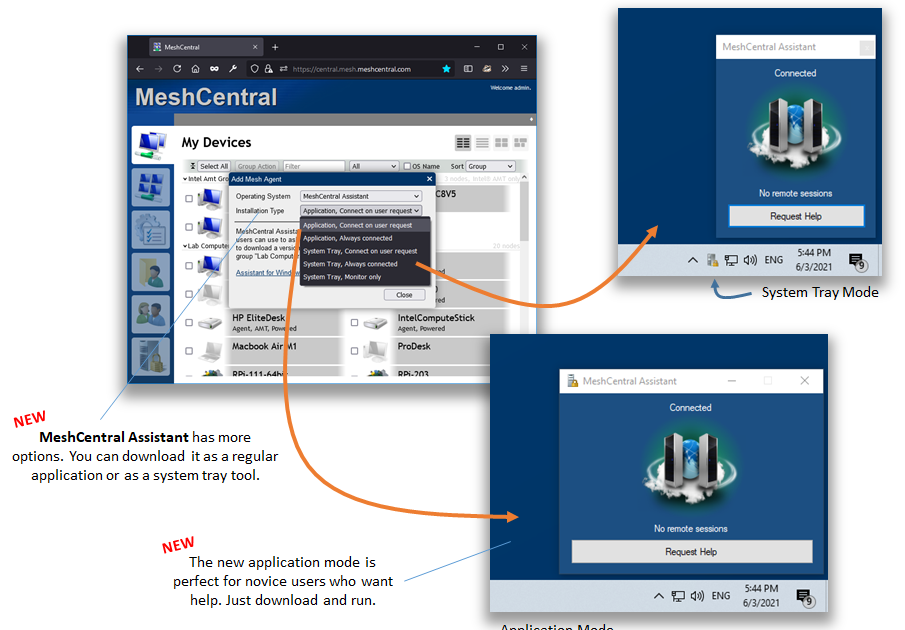 MeshCentral - Assistant Application, Branding, Terminal, Details & Agent Local User Consent