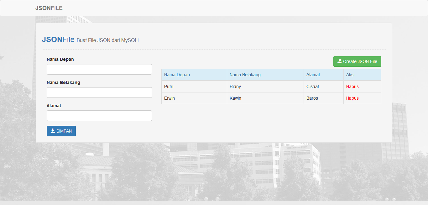 Source Code PHP Aplikasi Membuat File JSON dari Database MySQLi Source Code PHP Aplikasi Membuat File JSON dari Database MySQLi