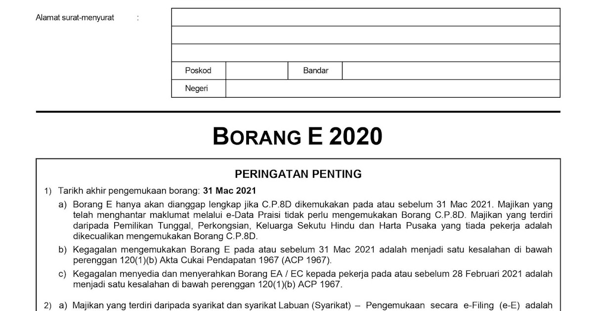 SETIAP TAHUN MAJIKAN PERLU MENGHANTAR BORANG E LEMBAGA HASIL DALAM ...