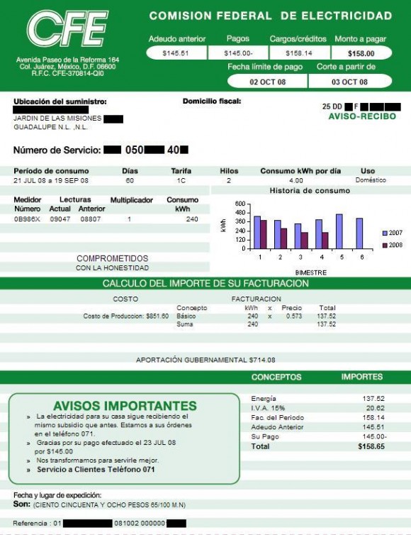 PROMOTORÍA CULTURAL EEYUU: RECIBOS DE CFE O TELMEX O FACTURA .....