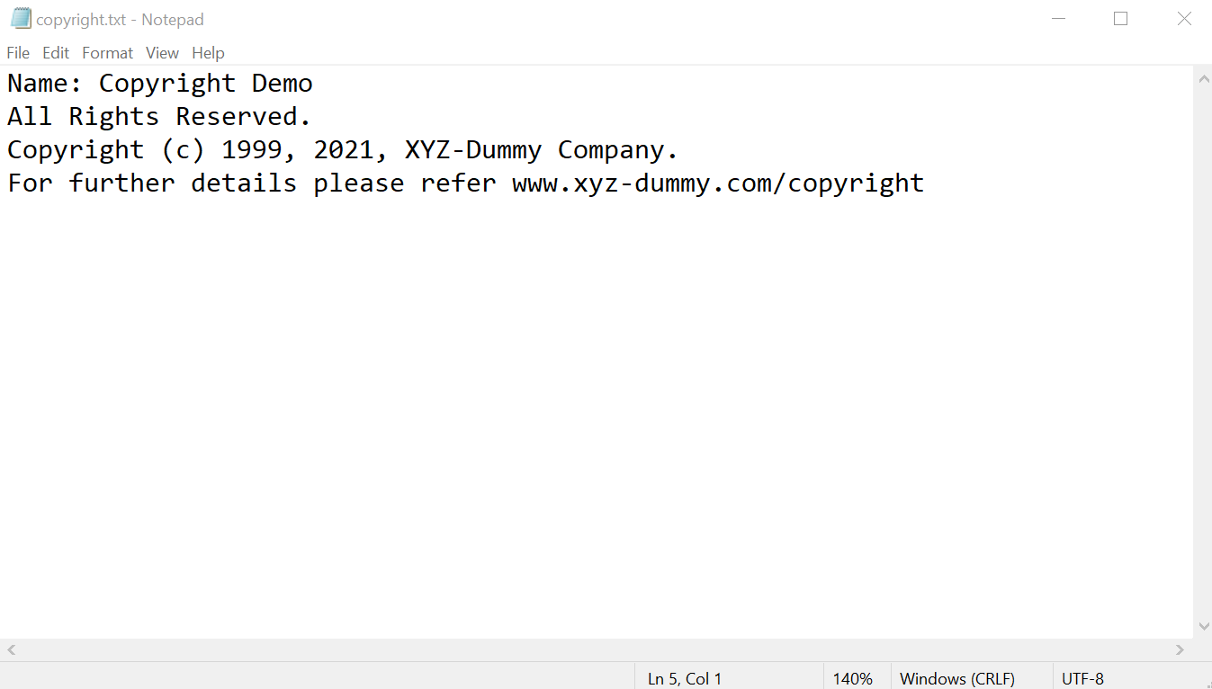 Adding Copyright information to application export files