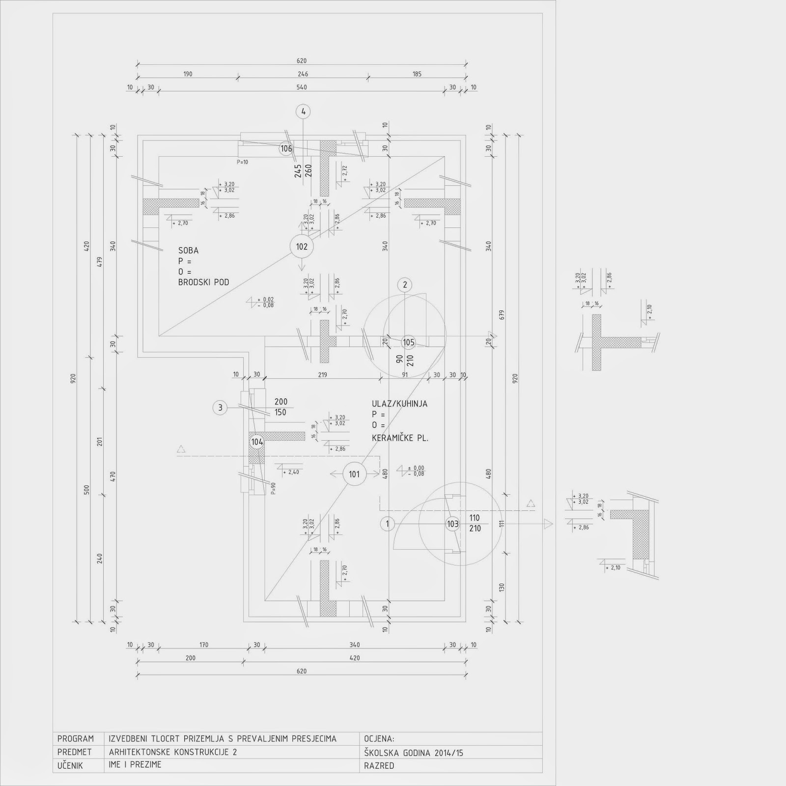 GTŠ - ARHITEKTONSKE KONSTRUKCIJE: PROGRAM - IZVEDBENI TLOCRT S ...