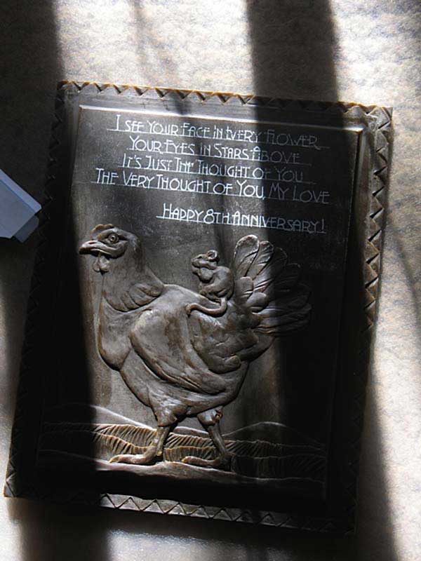 Globspot: Chicken and mouse bas relief plaque commission