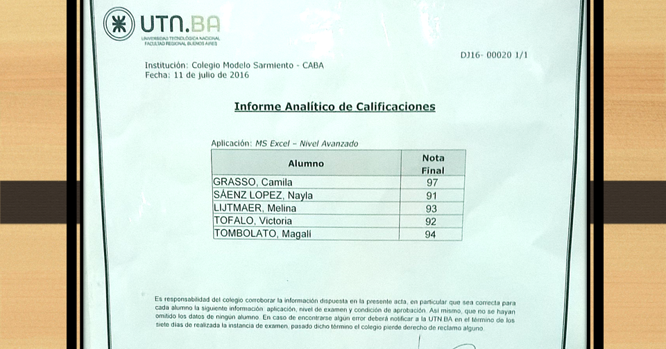 Escuela Modelo D.F. Sarmiento: Notas de Exámenes de Excel avanzado UTN 2016