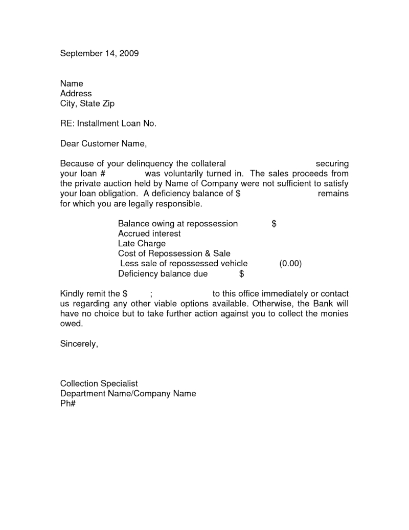 Vehicle Repossession Letter Template ~ Resume Letter