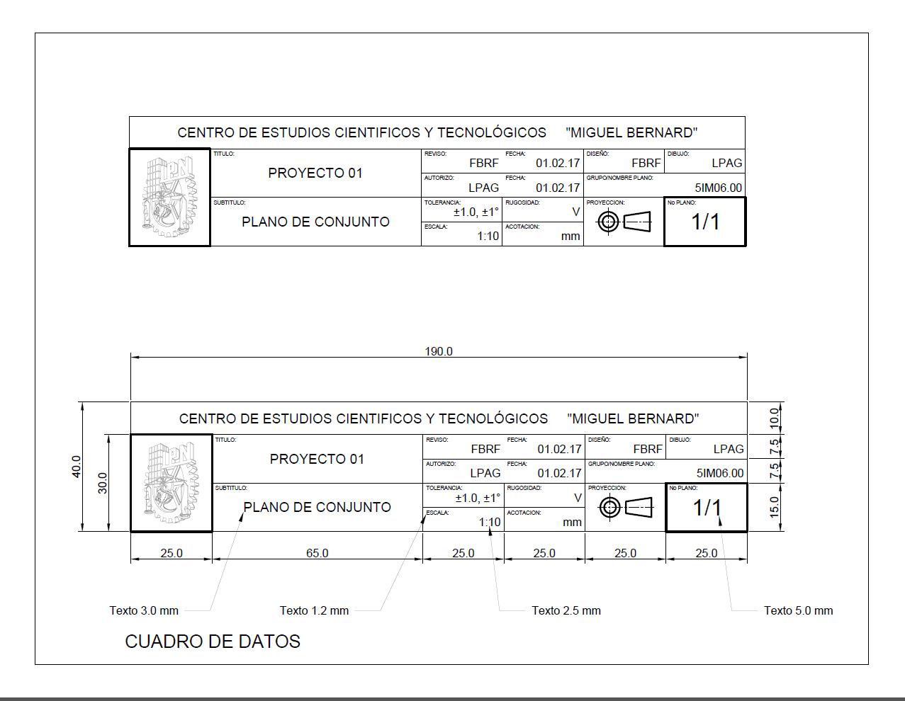 CECyT 2 DIBUJO: DATOS DE PLANOS