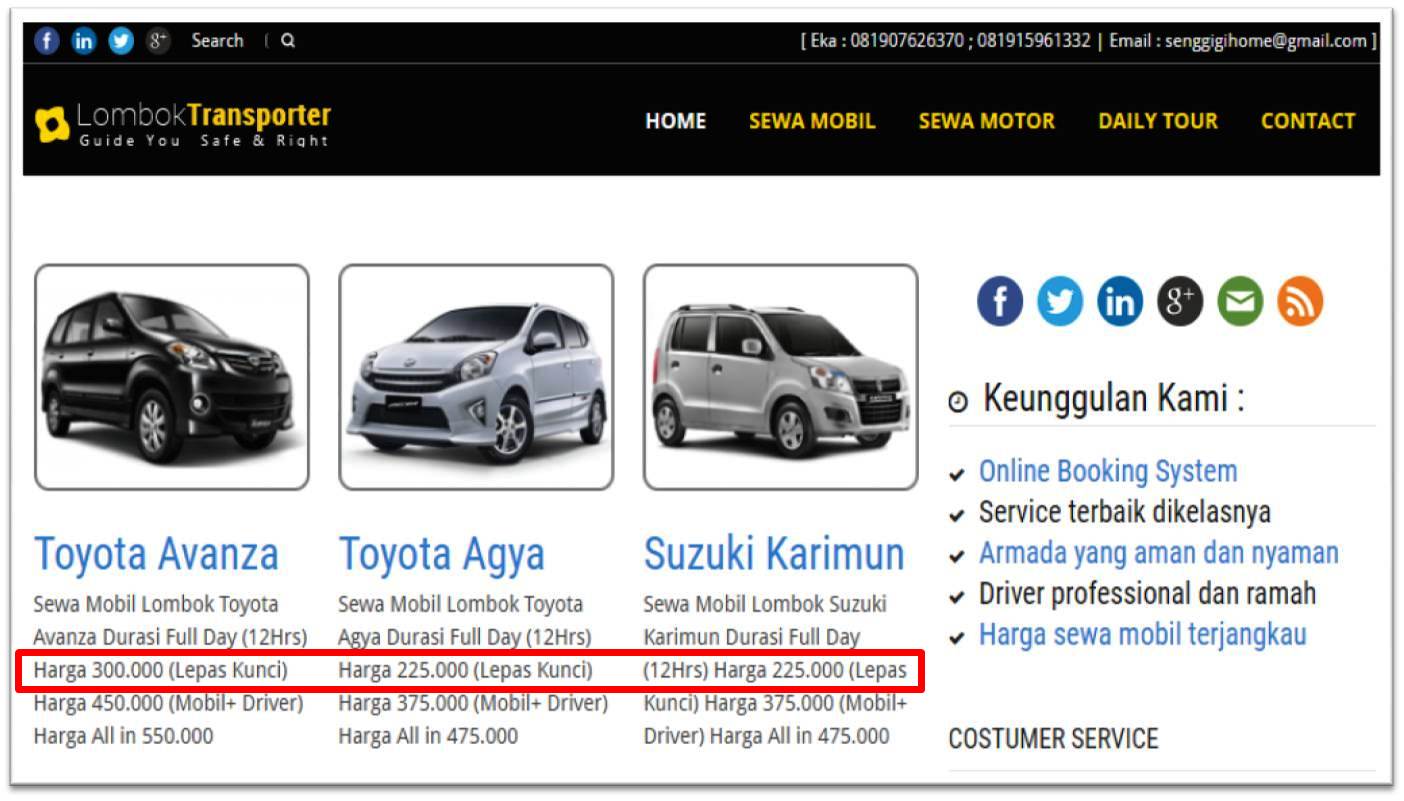 Review Sewa Mobil Mungil Lepas Kunci Keliling Lombok
