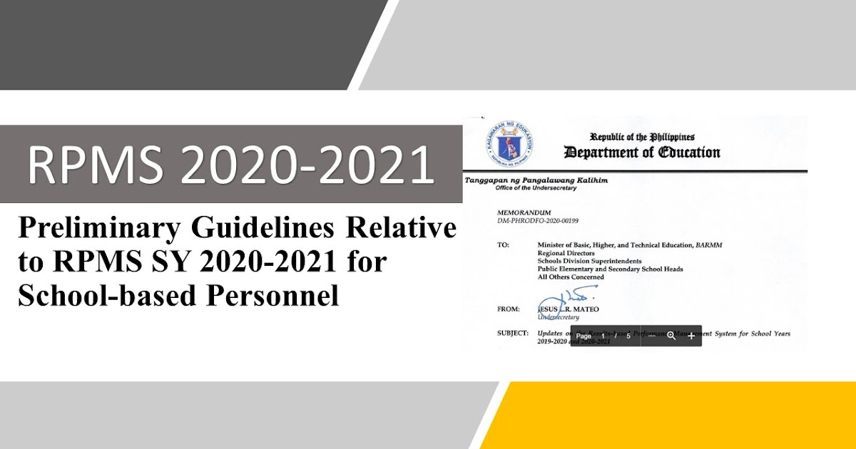 Guidelines Relative to RPMS SY 2020-2021 for School-based Personnel ...