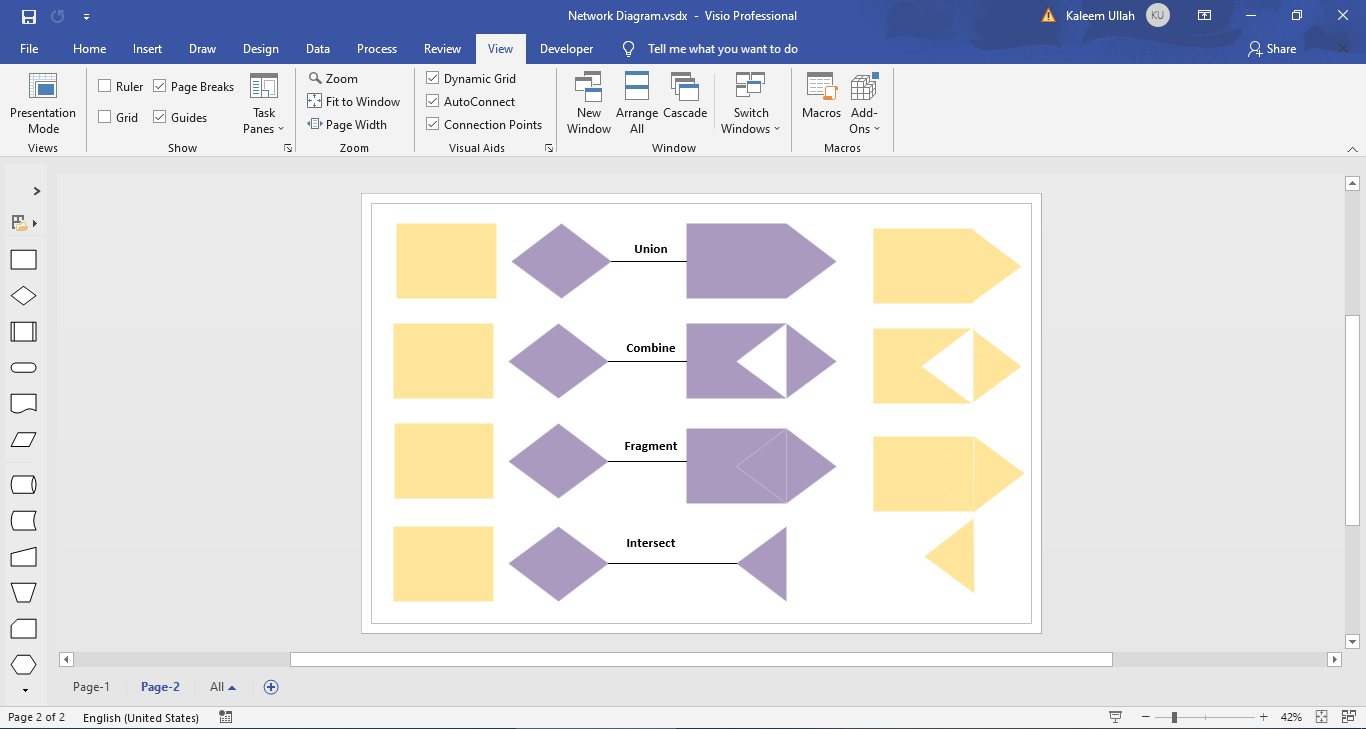 How to combine shapes in Microsoft Visio with the help of Operations?