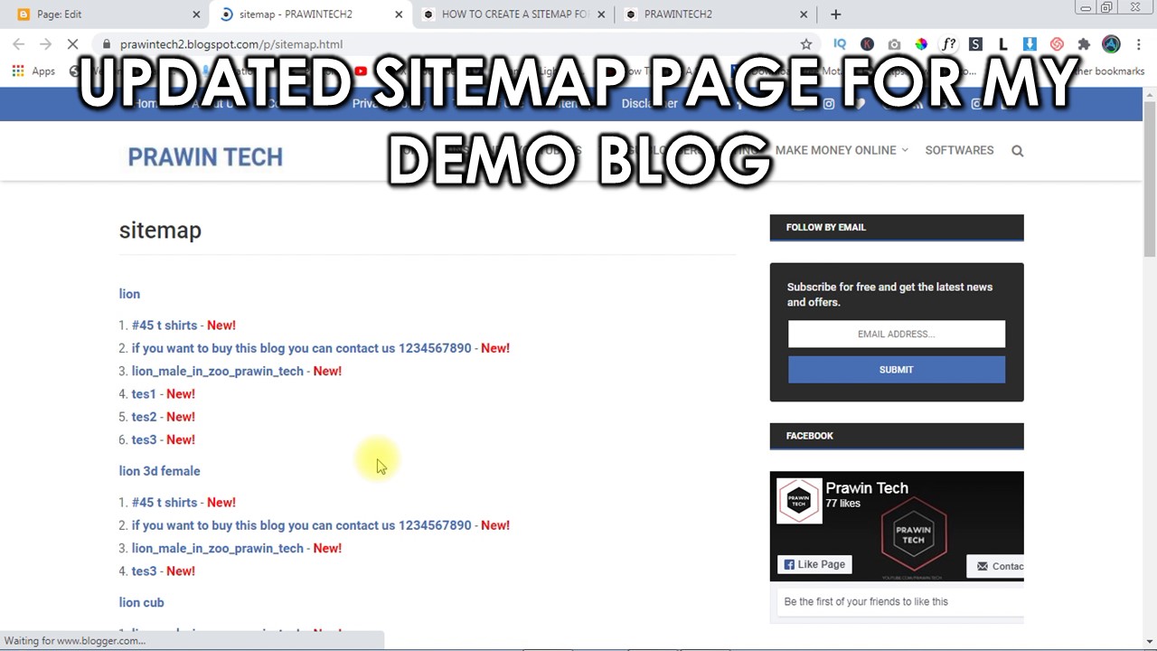 HOW TO CREATE A SITEMAP FOR YOUR BLOGGER BLOG AS WEBSITE LOOK | PRAWIN TECH