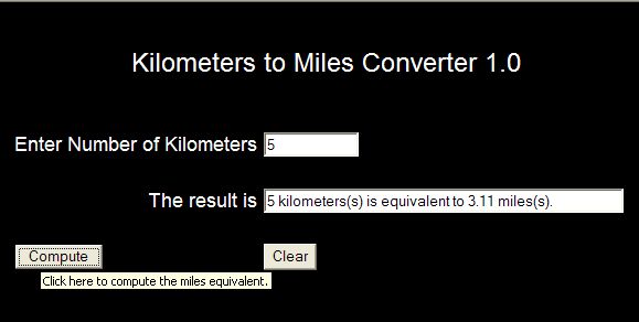 Free Programming Source Codes And Computer Programming Tutorials Kilometers To Miles Converter