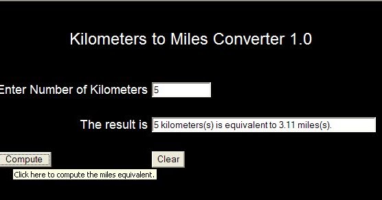 Free Programming Source Codes And Computer Programming Tutorials Kilometers To Miles Converter 3756