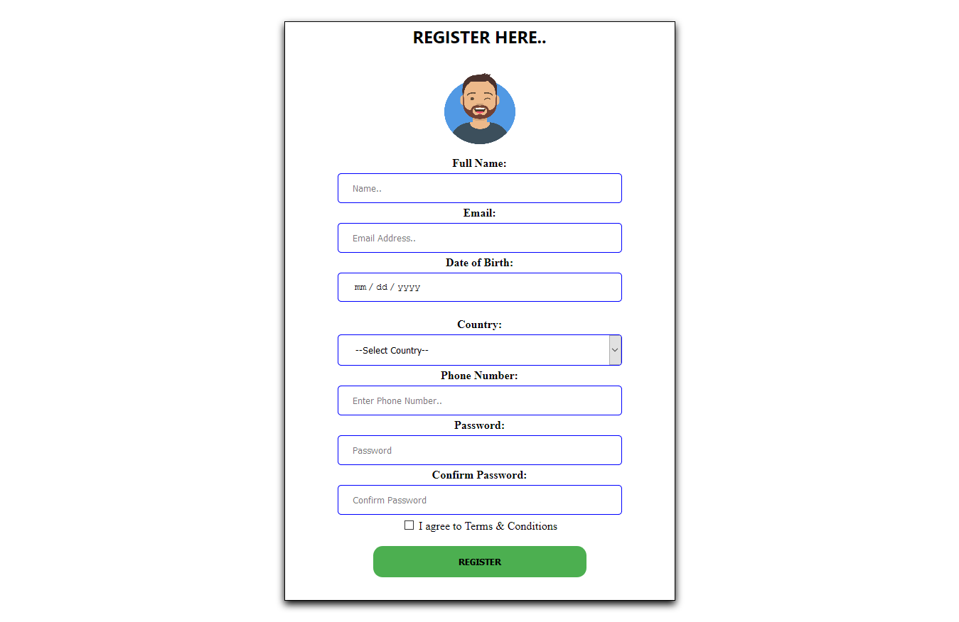 Creating a Registration form in HTML using CSS.