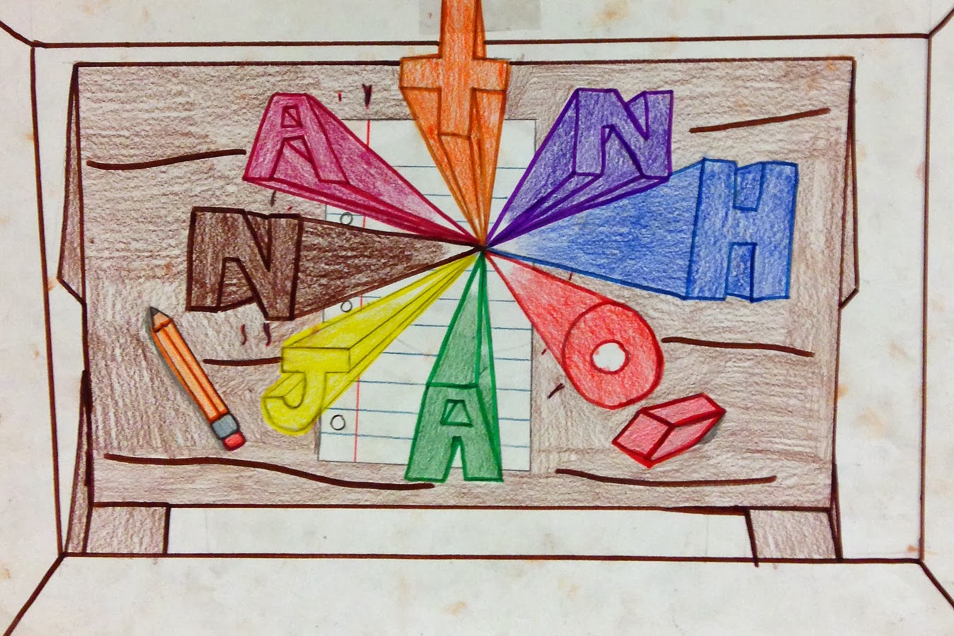 Art at Leestown: one point perspective name drawings