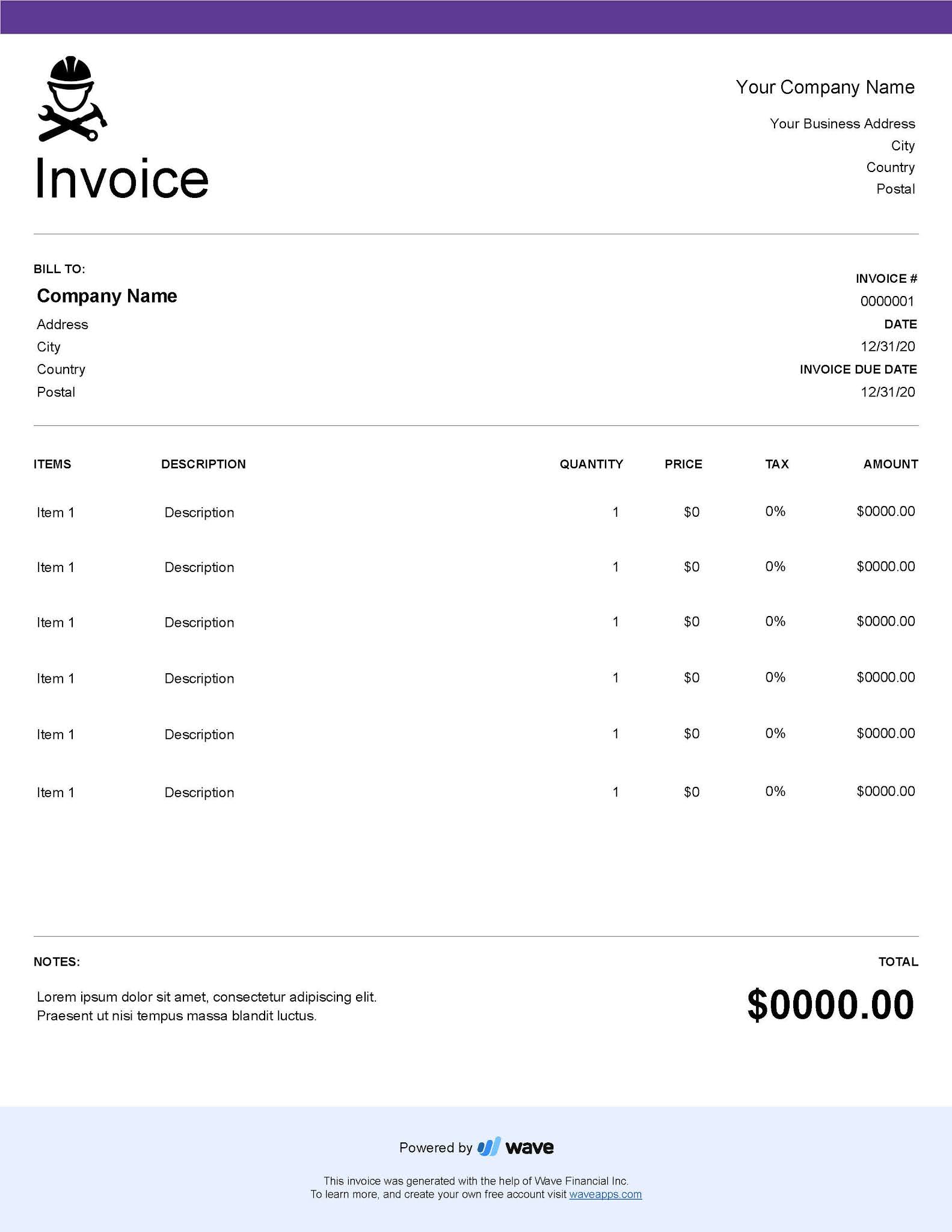 Subcontractor Invoice Form - Invoice Template