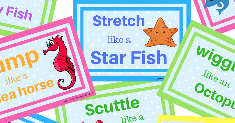Ocean animal action movement cards - Messy Little Monster